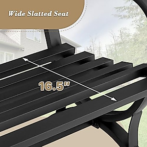 Athena Collection 50" Garden Bench Outdoor Patio Bench, Cast Iron Metal Frame Furniture Porch Bench with Backrest, Park Farmhouse Arch Legs Bench for Backyard Lawn Garden Entryway, Black