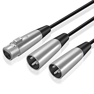 TNP XLR Splitter Patch Y Cable Adapter Cord - 1 Female to 2 Male, XLR3 Female to Dual XLR3 Male, XLR3F to 2 XLR3M Y Cable Connector Wire Cord Plug (6 inch)