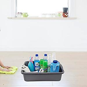 Afromy 3-Pack 13 L Plastic Bus Tub, Commercial Utility Bus Boxes with Lids, Gray, f