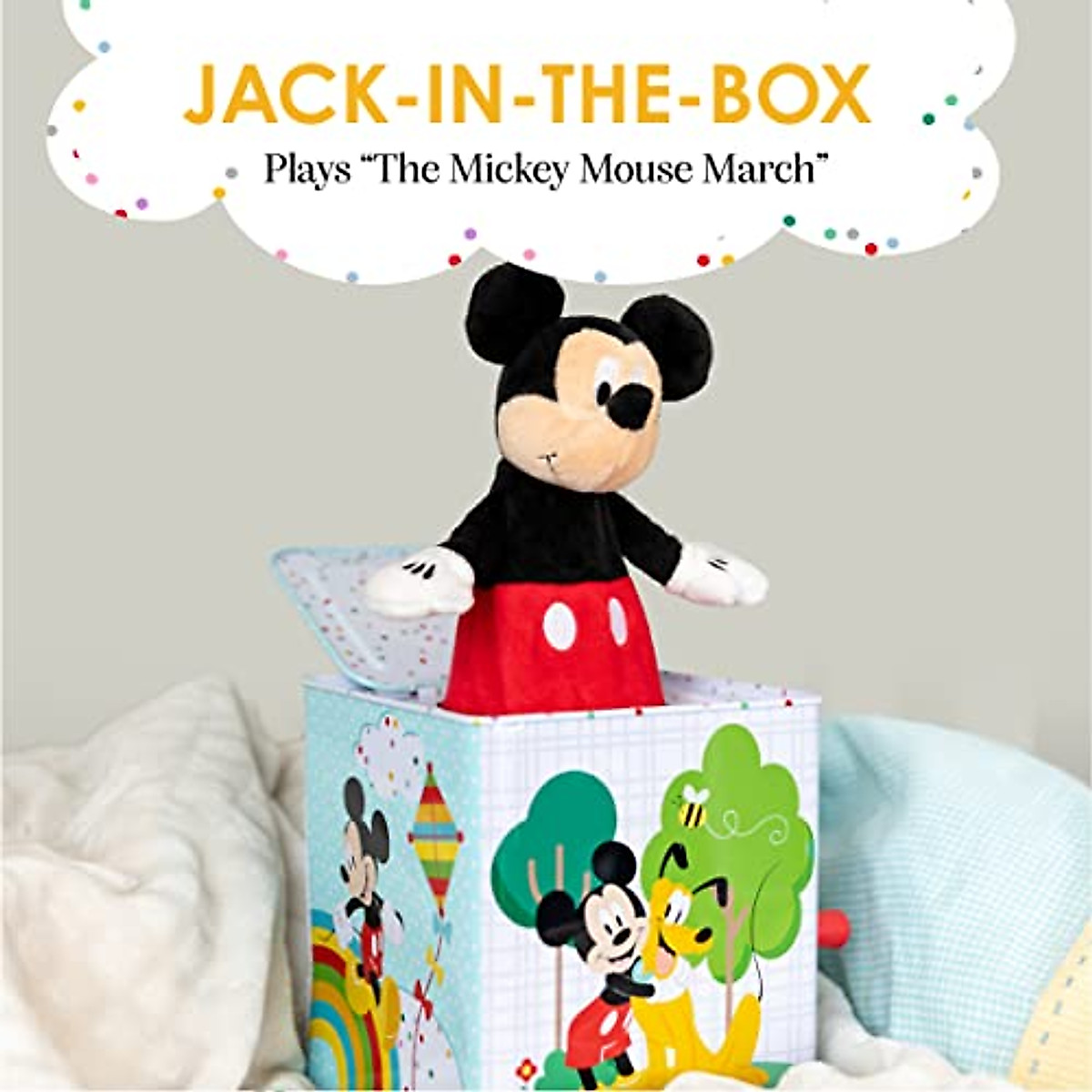 KIDS PREFERRED Disney Baby Mickey Mouse Jack in The Box Musical Toys for Babies and Toddlers, Plays “The Mickey Mouse March” Mickey Springs Out from A Colorful Box
