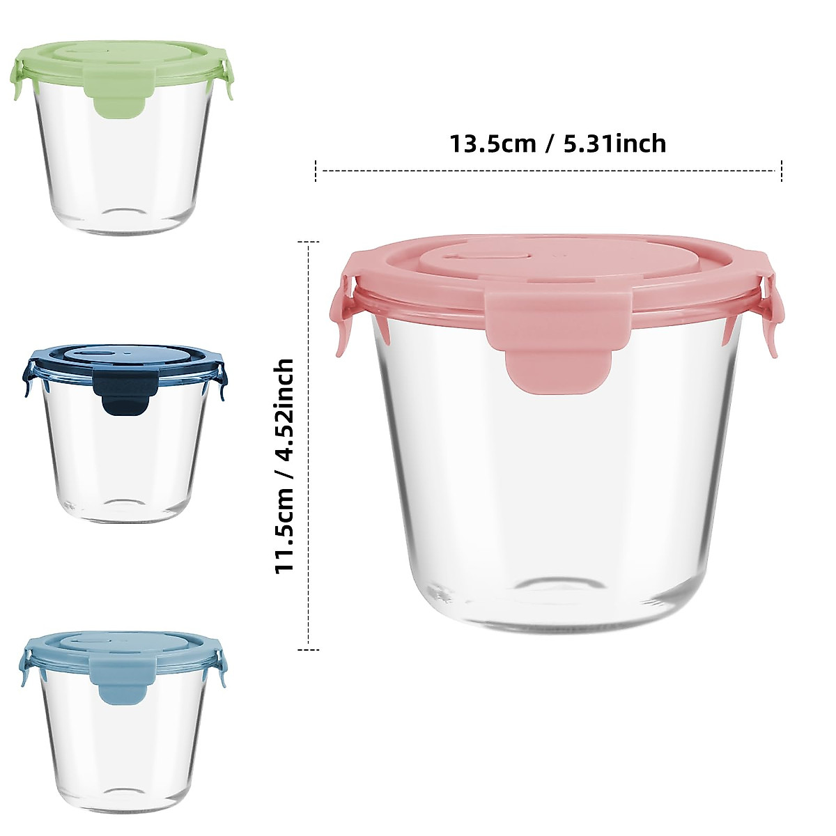 4 Pack Glass Meal Prep Containers with Airtight Lids, Leak-proof Round Storage Containers Set, Reusable Glass Soup Containers Overnight Oats Containers for Leftover, Soup, Fruit