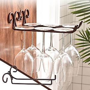 Glass Cup Organizer for Kitchen Cabinets Wine Glass Rack Goblet Cup Stemware Bar Holder Shelf Hanger Or Wine Bottle Storage Rack High Shelf Storage Box Can Water Bottle (Black, One Size)