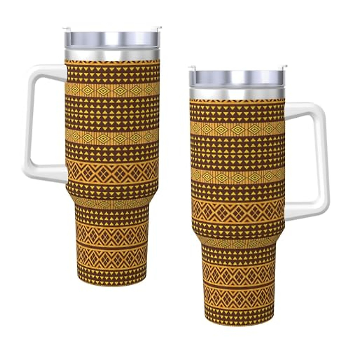 HULIBIN Yellow and Brown Triangles Print Double Deck Stainless Steel Travel Coffee Cup With Lid 40 Oz Ice Bully Cup