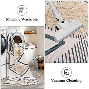 LEEVAN Boho Area Rug 3'x5', Farmhouse Tufted Rugs for Living Room, Modern Hand-Woven Tribal Small Bedroom Rugs, Wasnable Geometric Cream Carpet for Playroom/Kids/Classroom/Nursery