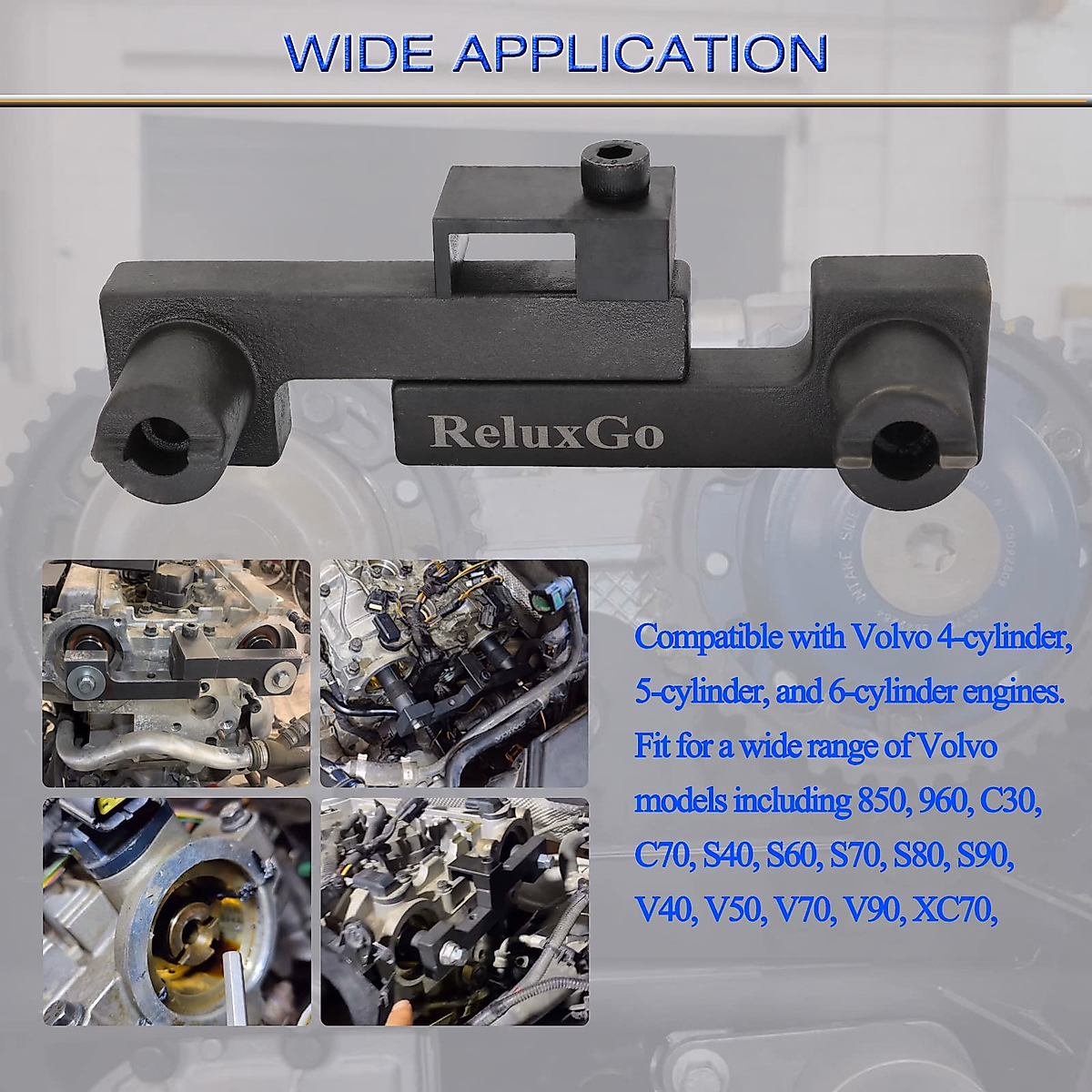 ReluxGo Camshaft & Crankshaft Timing Locking Tool Kit, Compatible with Volvo S40 S60 XC90, Replace 9995452, with Carrying Case & Gloves
