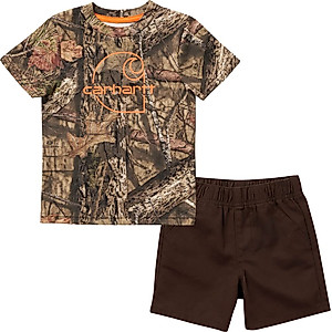Carhartt baby boys Short-sleeve Camo T-shirt & Canvas Shorts Set Rompers, Mustang Brown, 3T US
