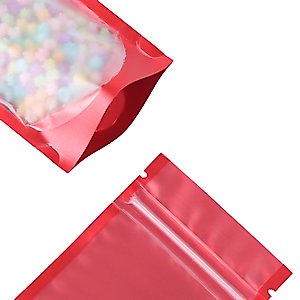 100 Translucent/Red Poly Resealable Stand Up Heat Sealable Reusable Pouch (5" x 7", Translucent/Red)