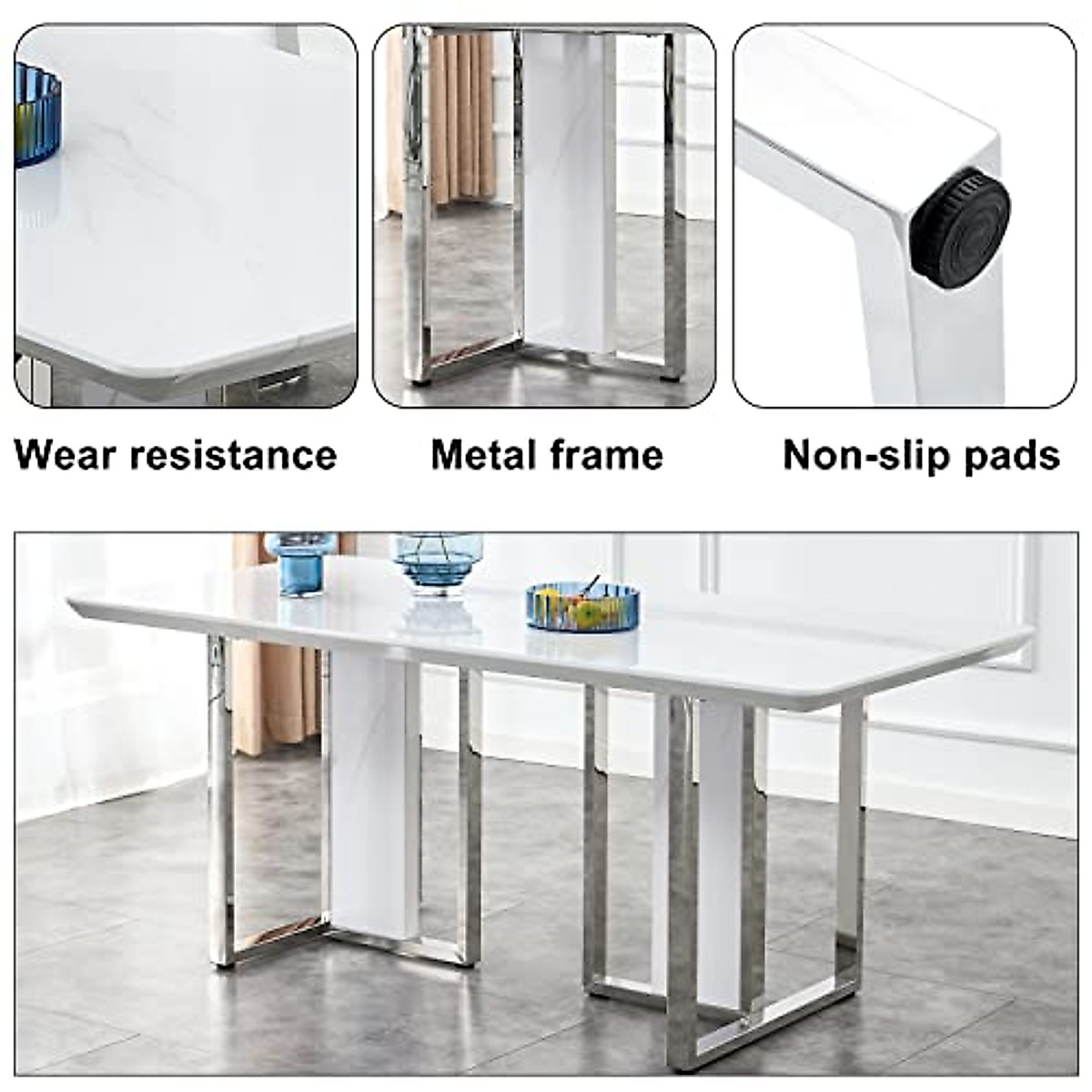 Dining Room Table Set for 6,Modern 71 Inch Rectangular Dining Table For 6-8 Persons,With 6 Black Faux Leather Upholstered High-Back Dining Chairs For Dining Room / Kitchen (Table + 6 Black Chair)