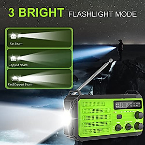【2023 Newest】8000mAh Emergency Hand Crank Radio,AMFM NOAA Weather Alert Radio,Survival Solar Powered Radio with Super Bright Flashlight,Phone Charger,SOS Alarm,Compass for Hurricane,Outdoor Emergency