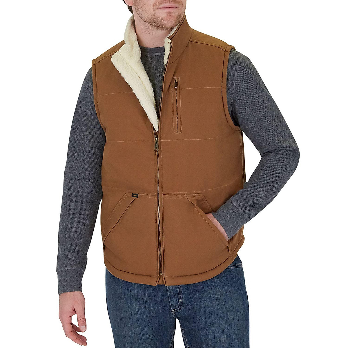Lee Men's Workwear Canvas Vest | Winter Vest For Men | Work Vest With Pockets | Sleeveless Jacket Men - Tobacco XX-Large