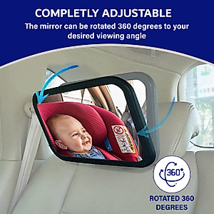 Baby Car Mirror, Safety Car Seat Mirror for Rear Facing Infant with Wide Crystal Clear View, Shatterproof, Fully Assembled, Crash Tested and Certified