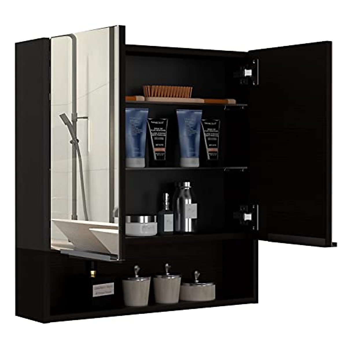 FM FURNITURE Ozark 24" Mirrored Medicine Cabinet with Shelf & Closed Storage for Bathroom