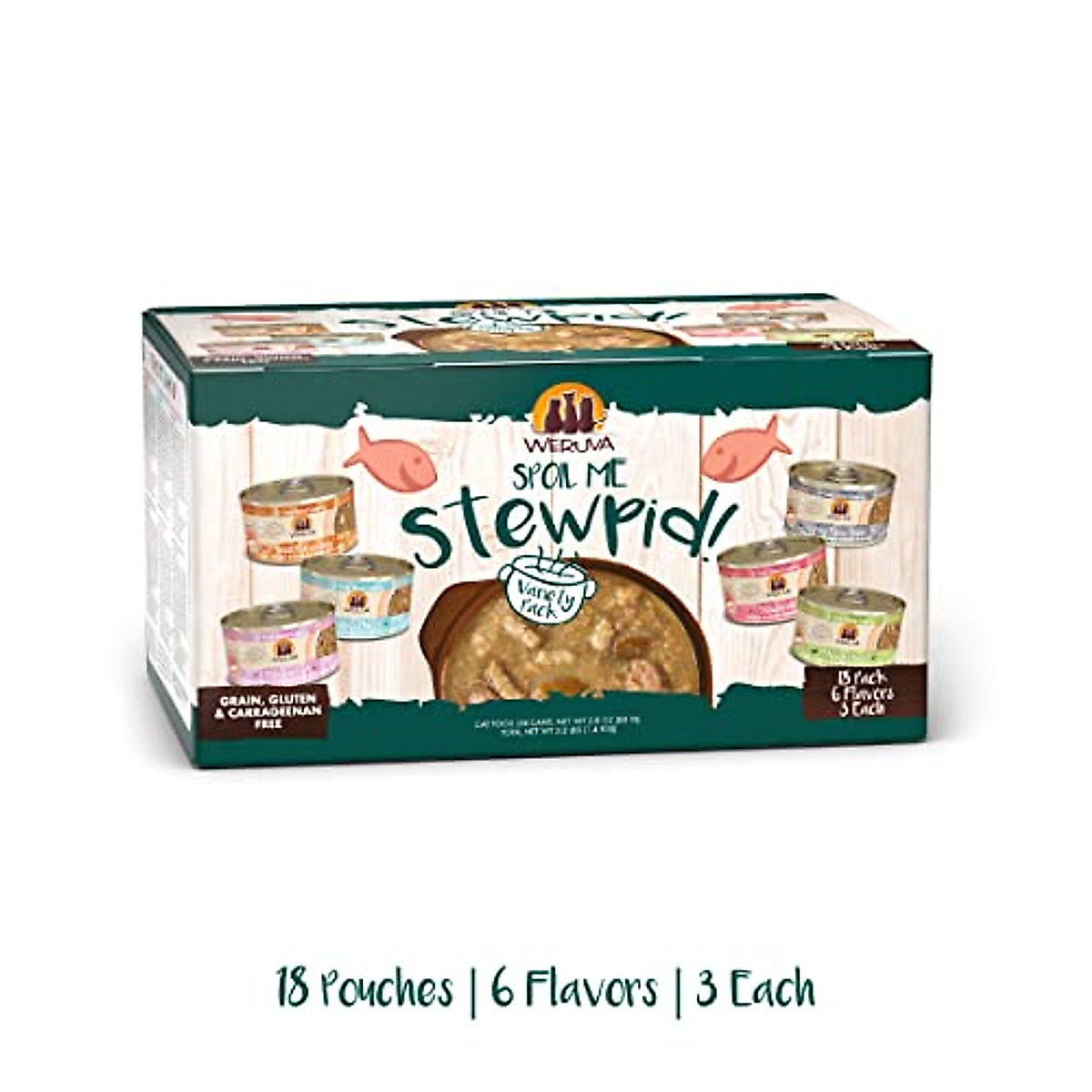 Weruva Classic Stews Cat Food, Spoil Me Stewpid! Variety Pack, 3oz Can (Pack of 18)