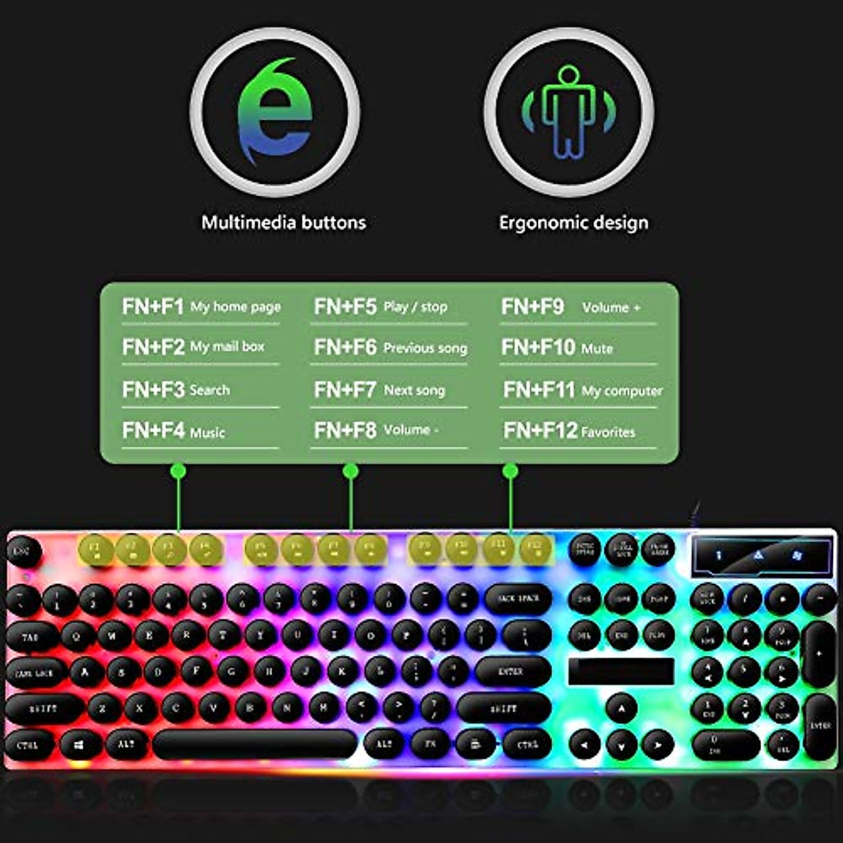 shlutesoy GTX300 Wired USB Colorful LED Backlit Gaming Keyboard with Mouse for PC Laptop White