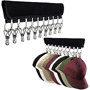 LokiEssentials Hat Rack for Baseball Caps, Hanging Hat Organizer Display Holder, Clip Hanger Hat Holder for Closet, Winter Hat Storage Ideas, Baseball Hat & Ball Cap Organizer, Golf Hat Racks (2 Pack)