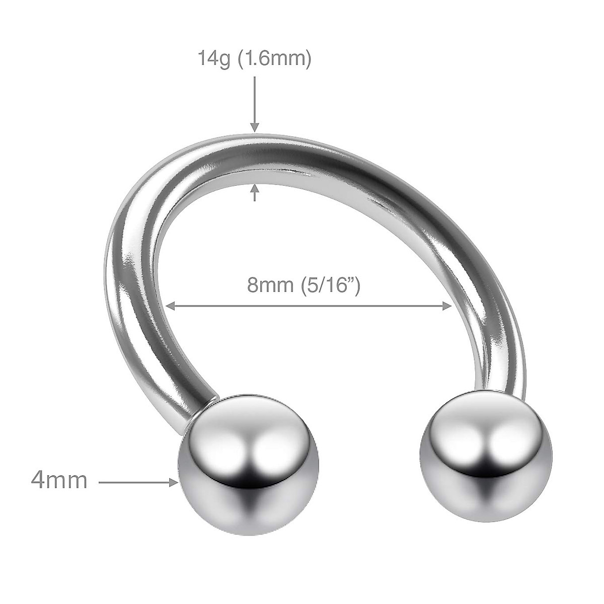 4pc 14g Horseshoe Earrings Circular Barbell Ring 8mm 5/16 Cartilage Tragus Septum Surgical Steel