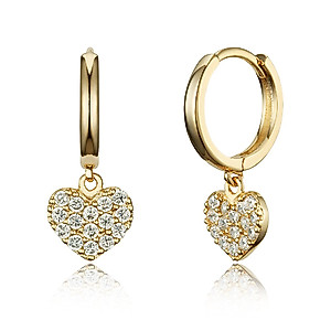 14k Gold Plated Brass White Heart Plain Huggy Baby Girls Hoop Earrings
