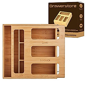 Drawerstore, Ziplock Storage Bag Organizer for Drawer - Plastic Bag Holder for Quart, Gallon, Sandwich, and Snack Size Storage Bags, Natural (DS-ORG-1)