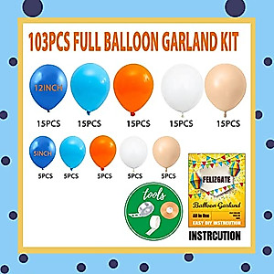 Blue and Orange Balloon Garland Arch Kit, 103Pcs Peach White Dog Theme Balloons for Kids 2 3 4 Year Old Birthday Party Decorations