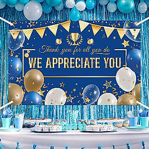 We Appreciate You Banner Backdrop -Wxiben Blue Employee Appreciation Decoration Thank You Nurse Teacher Banner Farewell Going Away Party Backdrop Supplies Work Anniversary Appreciation Decor(71*45 In)