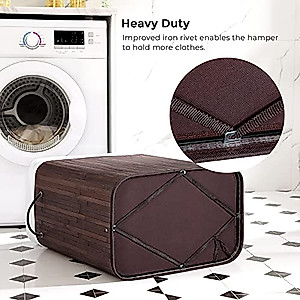 SONGMICS Laundry Hamper with Lid, Bamboo Launry Basket with Handles, Foldable Storage Basket for Laundry Room, Bedroom, 100L, Brown ULCB063K02