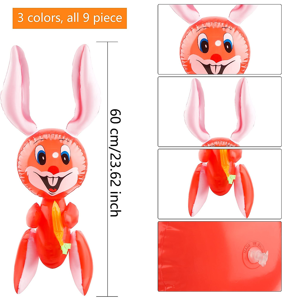 Sonarun 9 Pieces Inflatable Easter Bunny 23 Inch Easter Inflates Rabbits Outdoor Party Decorations for Easter Egg Hunt Supplies Bunny Themed Party Favors