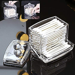 YDAZU Cotton Swab Holder Qtip Cotton Buds Ball Dispenser Square Bathroom Jar Clear Organizer Transparent Cotton Swab Box for Bathroom Dressing Room