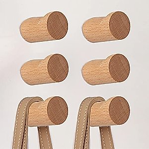 CRSWHA Natural Wood Hooks for Wall,6 Pack Wall-Mounted Wooden Hat Hooks,Modern Decorative Wooden Wall Pegs for Entryway Wall,Heavy Duty Coat Hanger Hooks for Hanging Bags,Towels,Purse(Beech Wood)