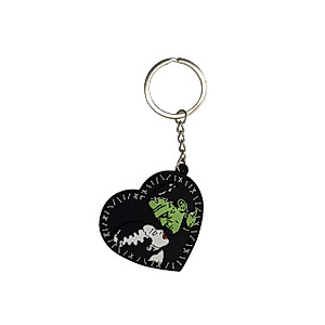 Rock Rebel Universal Monsters Frankenstein & the Bride Stitch Heart Rubber Keychain Keyring