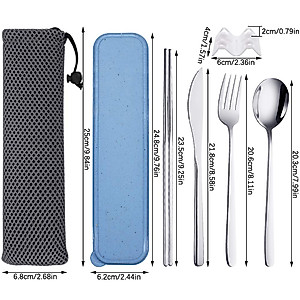 SITAKE 6 Pcs Portable Stainless Steel Flatware Set, Travel Reusable Utensils Set Cutlery Set Including Knife Fork Spoon Chopsticks Carry Case for School, Office, Camping, Picnic(Sliver)