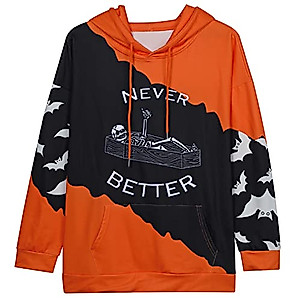 LUKYCILD Halloween Sweatshirts for Women Never Better Skeleton Shirt Long Sleeve Spooky Season Sweatshirt Skeleton Shirt