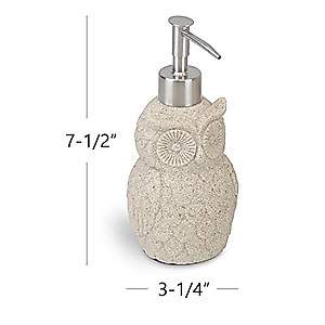 Evelyne GMT-10226 Owl Resin Sandstone Bathroom Amenity Accessory Set Included Dispenser, Soap Tray, Toothbrush Holder and Tumbler (Beige)