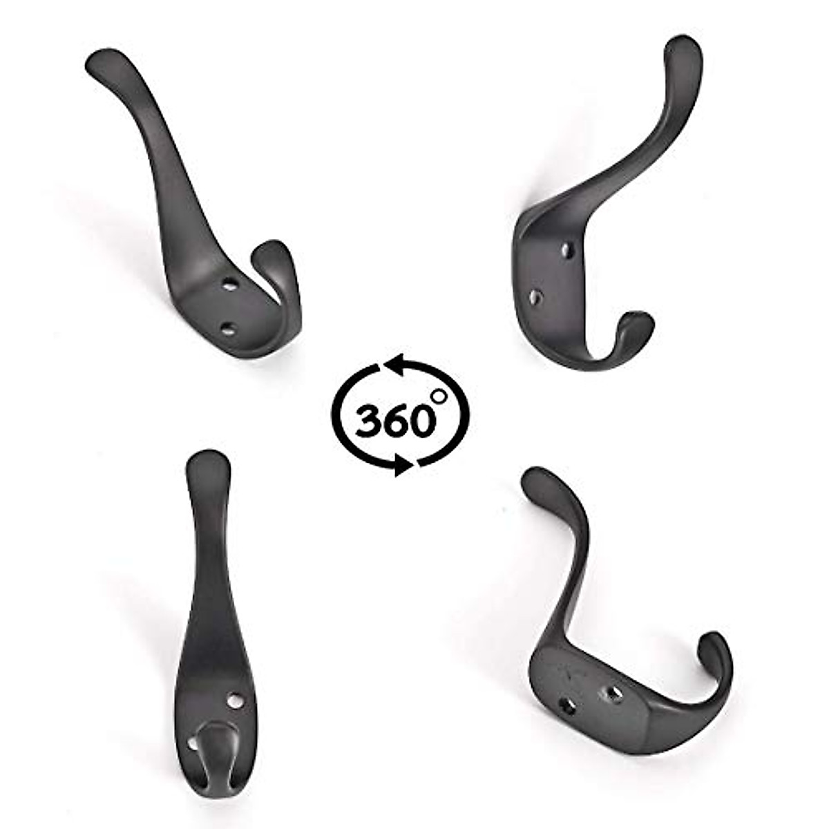 Ambipolar 10-Pack Elegant Coat Hooks Wall Mounted, Decorative Heavy Duty Double Matt Black Wall Hooks for Hanging, Coat Hooks, Purse Rack, Hat Hooks with Screws