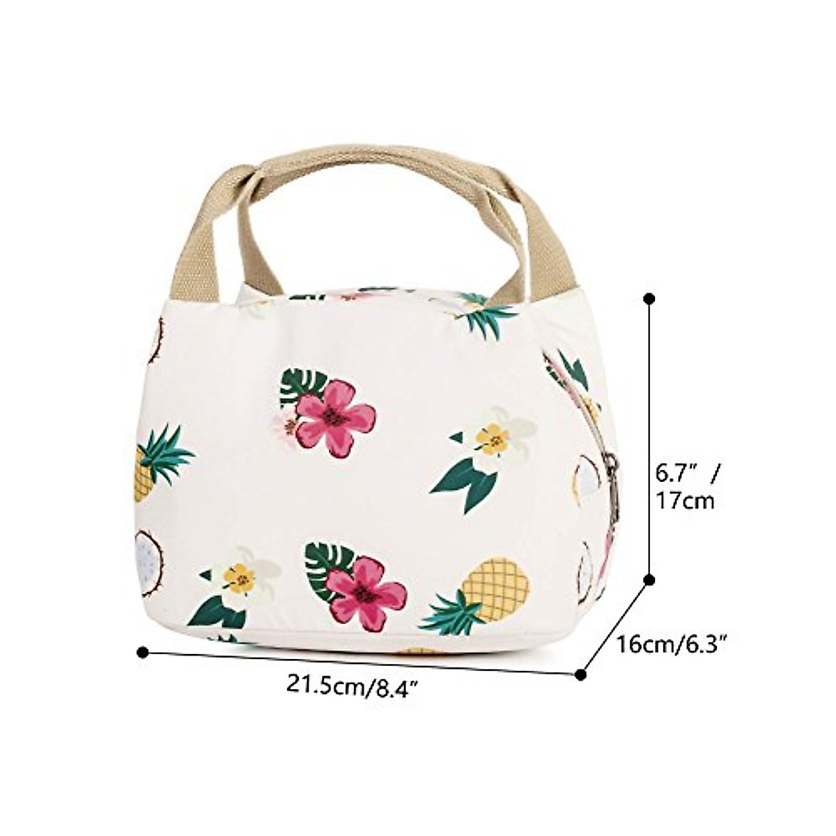 Leaper Reusable Pineapple Lunch Bag Insulated Lunch Tote Bag Lunch Box Beige