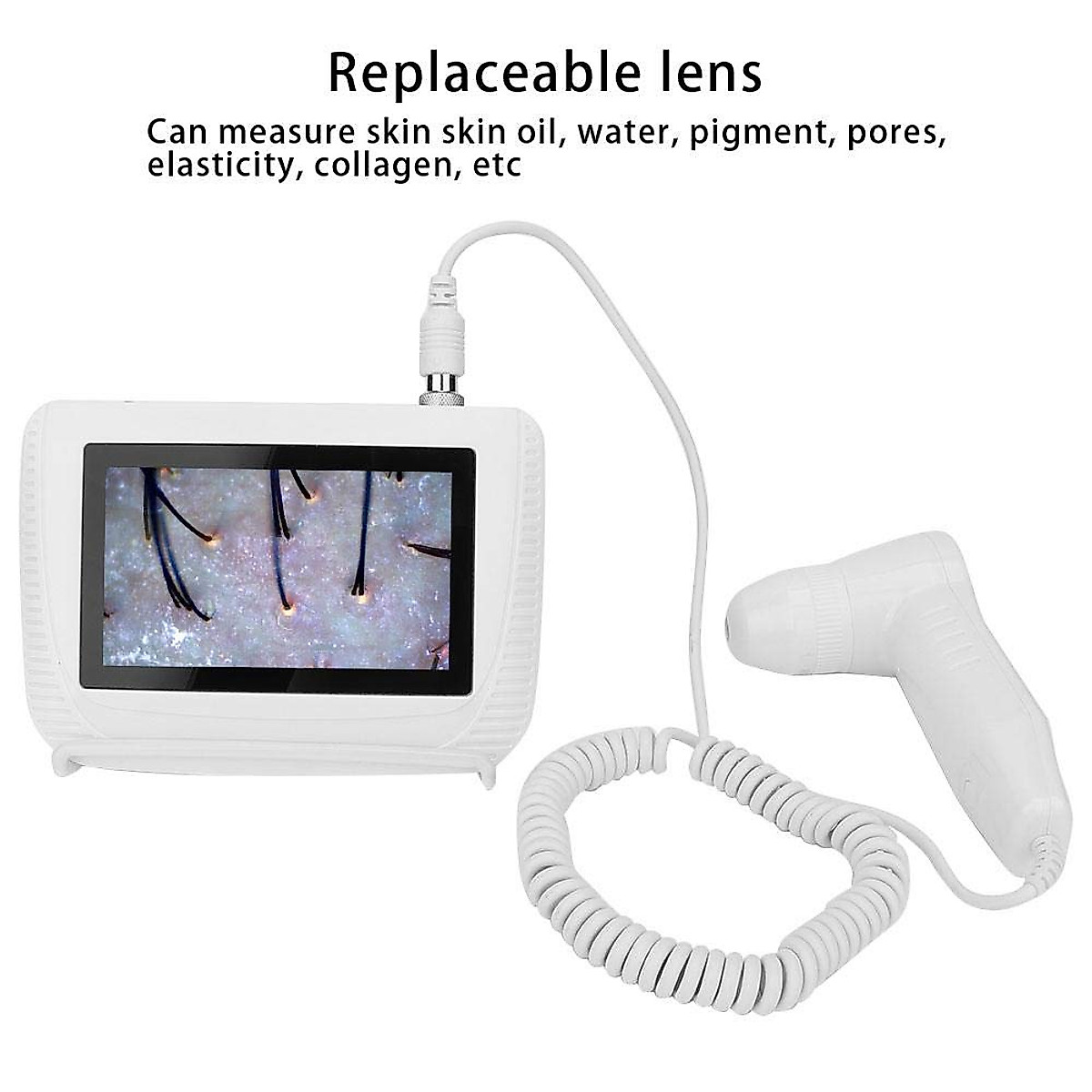 FOKH Skin Hair Analyser,5 in 50X/200xLens LCD Digital Microscope Rechargeable Portable Scalp Detector Scanner Professional Scalp Hair Follicle Oil Moisture Magnifying Detector Skin Pigment Tester,US