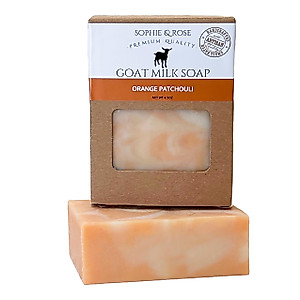Sophie & Rose Goat Milk Soap, Moisturizing Cleansing Bar, Creamy, Nourishing Lather, Gentle For Sensitive Skin, Handmade USA (Orange Patchouli, 4.5 ounce (Pack of 1))