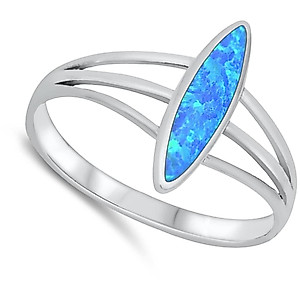 Marquise Blue Simulated Opal Polished Ring New .925 Sterling Silver Band Size 11
