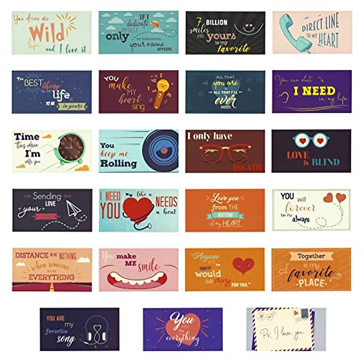 60 Pack Romantic Lunch Box Love Notes for Her, Him, Husband, Wife, Mini Inspirational Note Cards (2 x 3.5 inch)
