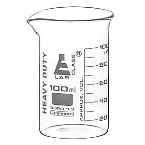 EISCO Heavy Duty Beaker, 100ml - 5mm Thick, Uniform Walls - Superior Durability & Chemical Resistance - White Graduations - Borosilicate 3.3 Glass