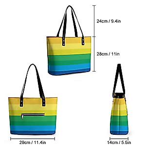 Womens Handbag Rainbow Striped Texture Leather Tote Bag Top Handle Satchel Bags For Lady