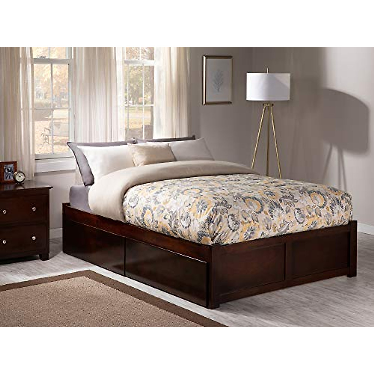 AFI Concord King Platform Bed with Flat Panel Footboard and Urban Bed Drawers in Walnut