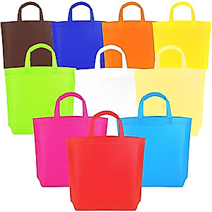 10 Pieces Non-Woven Bags, Reusable Tote Bags Bulk,Cloth Gift bags with Handles,10.16x9.45 Inch Woven Gift Bags,Party Favor Gift Bags,Easter Bags for Shopping, 10 Colors (10, Medium (beveled angle))