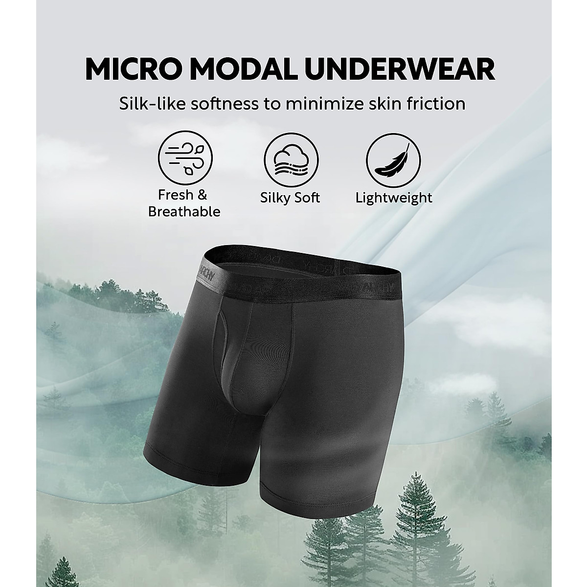 DAVID ARCHY Mens Underwear Ultra Soft Micro Modal Support Pouch Trunks Moisture Wicking Boxer Briefs for Men 3 Packs (S, Black)