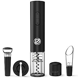 D Electric Wine Opener Automatic Battery Operated Wine Bottle Opener Set, Reusable Corkscrew Cordless Remover 5 Pcs Kit with Wine Pourer, Foil Cutter Wine Stopper for Wine Lovers Housewarming Gifts