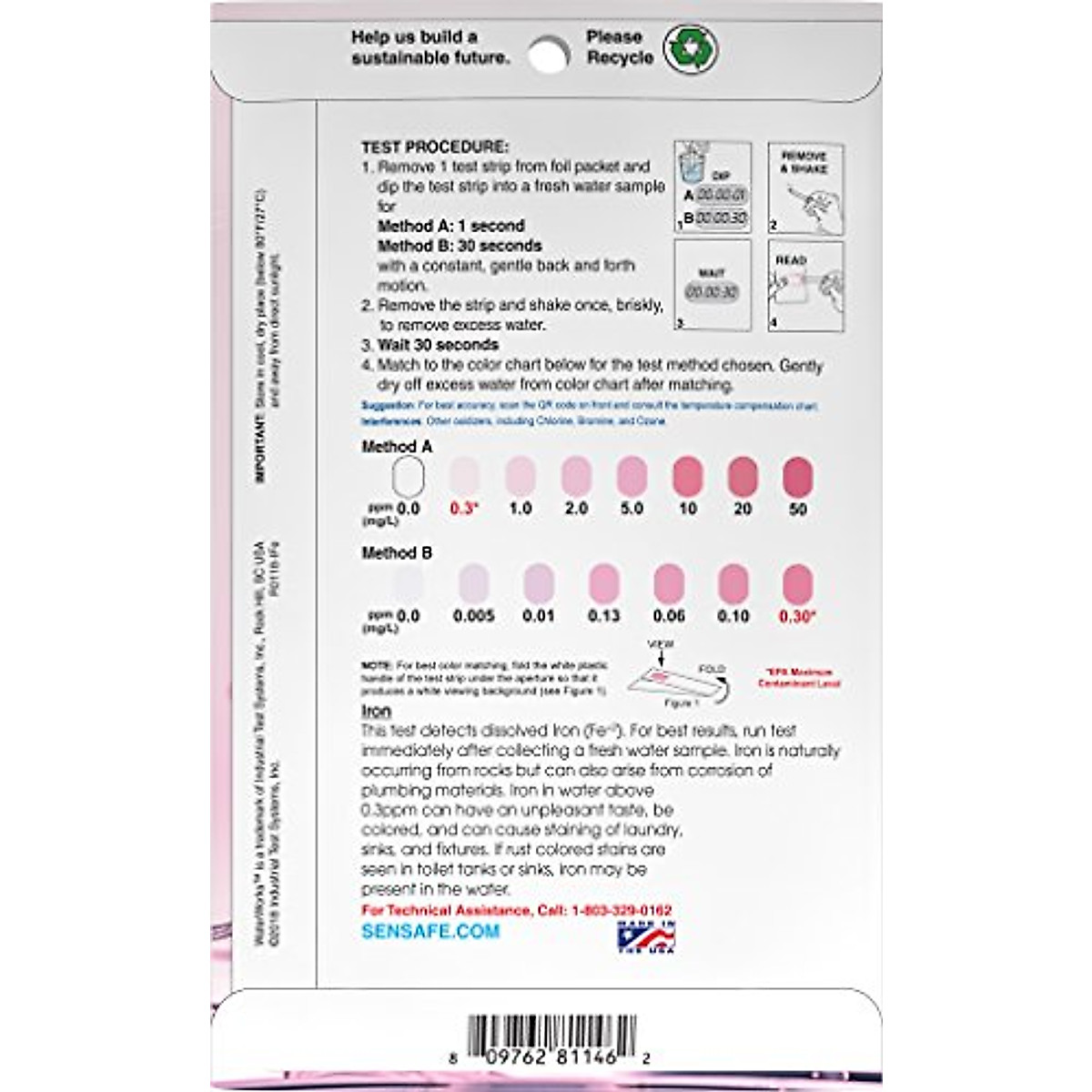 Industrial Test Systems 481146 Sensafe Iron (Ida's) Water Test Strips 30 Pack