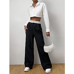 Verdusa Women's Zip Up High Waist Wide Leg Loose Long Pants Bell Bottom Black S