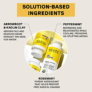 Acure Dry Shampoo - All Hair Types | 100% Vegan | Certified Organic | Rosemary & Peppermint - Absorbs Oil & Removes Impurities Without Water | 1.7 Oz