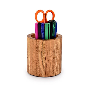 NIRMAN Acacia Wood Pencil/Pen Holder for desk, Round Desktop Organizer for Desk Multi Purpose Use for Home School Office Supplies (4" x 4" x 4")