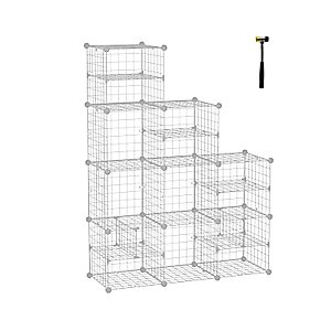 C&AHOME Wire Cube Storage, Wire Grids Organizer Unit with Large and Small Dividers, Metal C Grids Shelving, Storage Bins, Ideal for Closet Cabinet, Bedroom, Living Room, Office, Dormitory, White