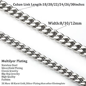 Krfy Silver Chain for Men Boys 18K Gold Plated 316L Stainless Steel Miami Cuban Link Chain for Women 10mm Diamond Cut Mens Chunky Thick Cuban Link Chain Necklace 20 Inches